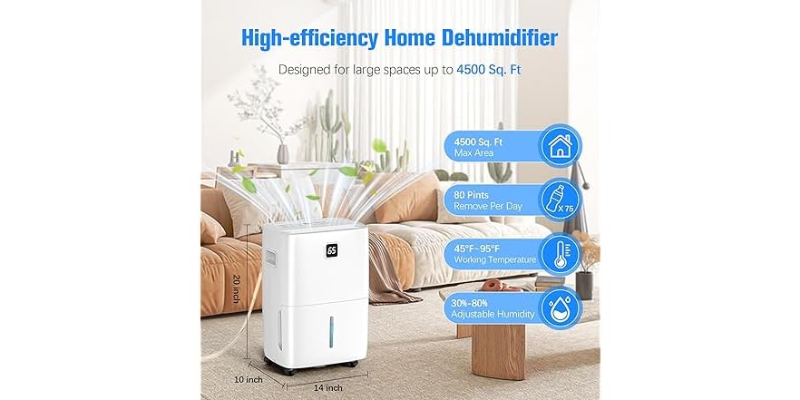 DEVERSE 80 Pints Energy Star Dehumidifier
