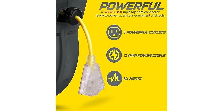 ReelWorks Extension Cord Reel Retractable 50'