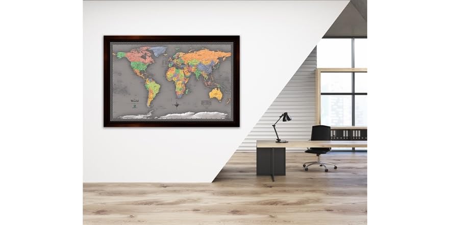 Framed Magnetic World Map | Modern Grey