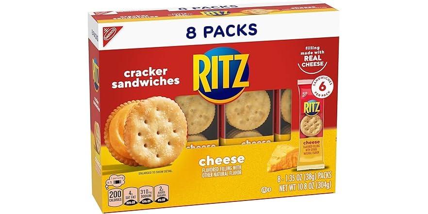 RITZ Cheese Sandwich Crackers, 8 Snack Packs