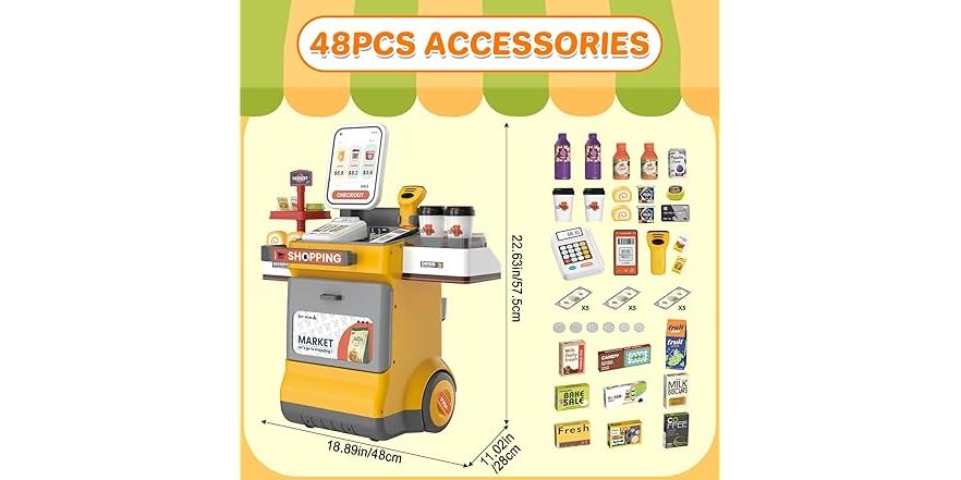 DEAO Kids Cash Register Playset 48PCS