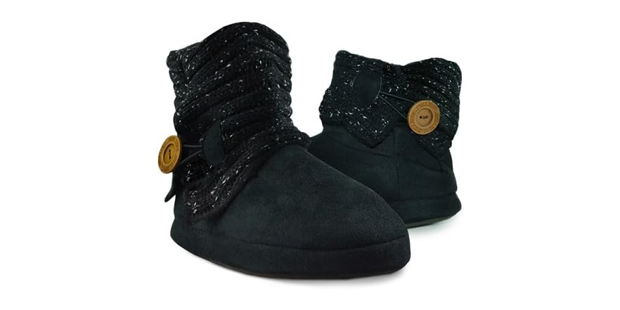 MUK LUKS® Short Speckled Ribbed Slipper Boot, Black