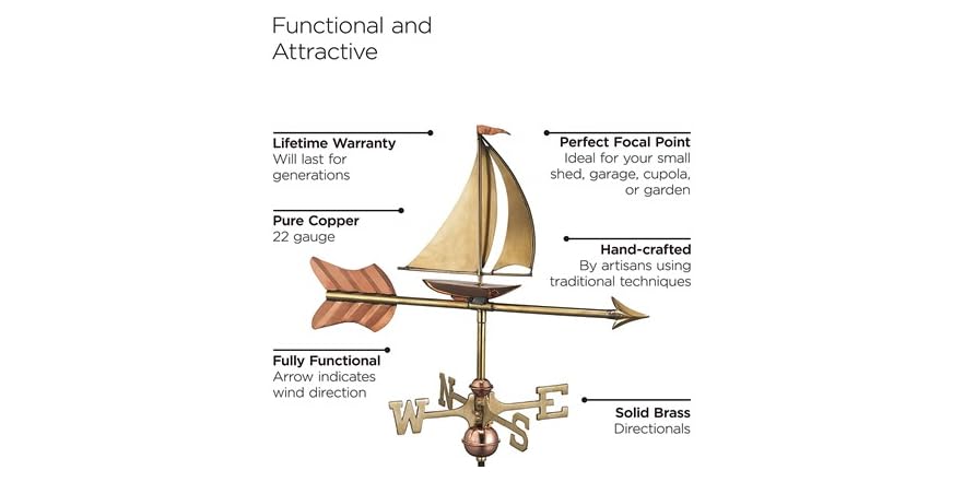 Pure Copper Weathervane w/Roof Mount