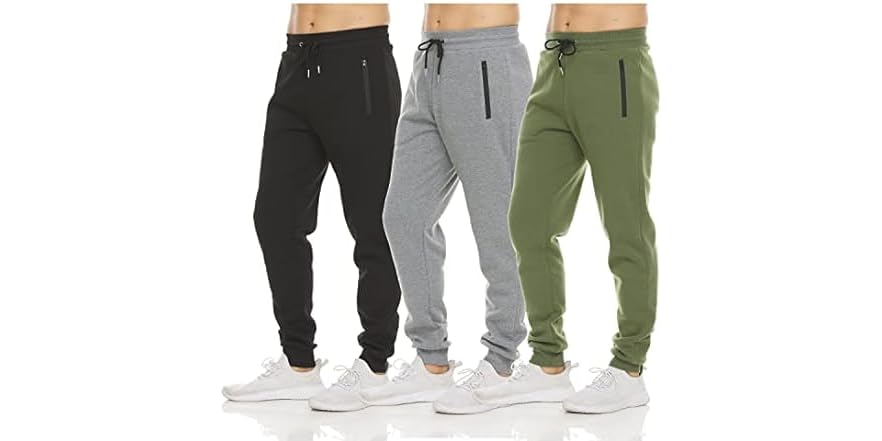 Mens 3 Pack Fleece Joggers w/ Zipper Pocket