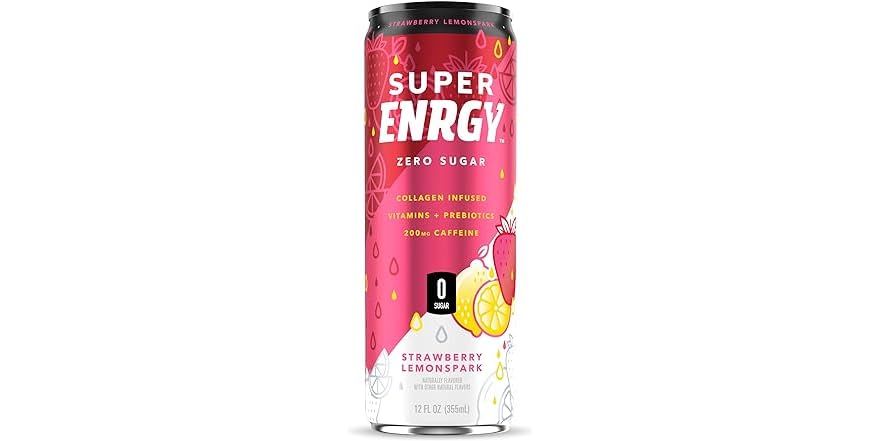 (12 Pack) Super ENRGY Healthy Energy Drink Strawberry Lemon Spark
