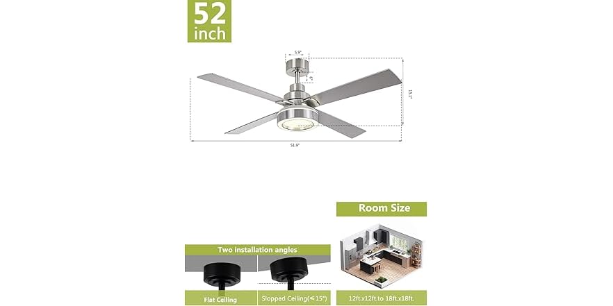 Vaczon 52" Ceiling Fan w/ Light & Remote