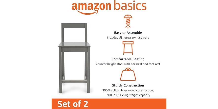 Amazon Basics Wooden Bar Stool with Back
