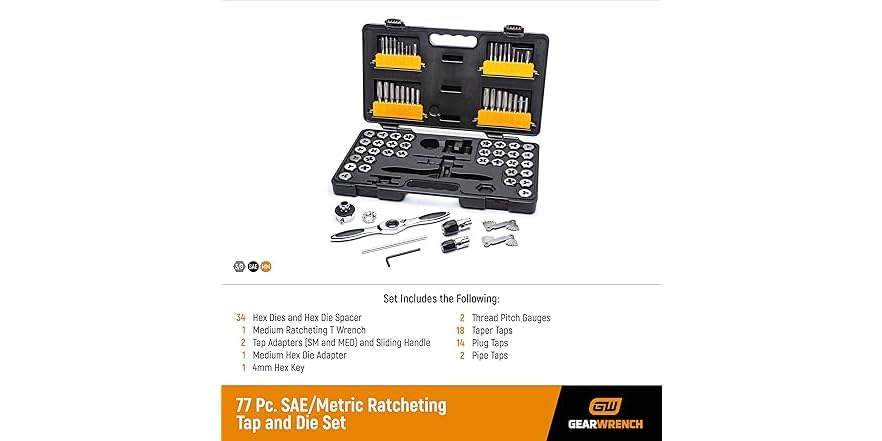 GEARWRENCH 77pc SAE/Metric Tap and Die Set -3887