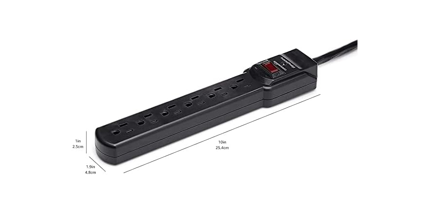 (2 Pack) Amazon Basics 6-Outlet Power Strip - 2 Foot Cord
