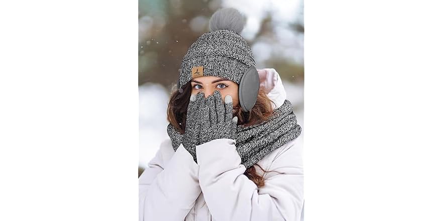 Earmuff Scarf Hat and Gloves for Women