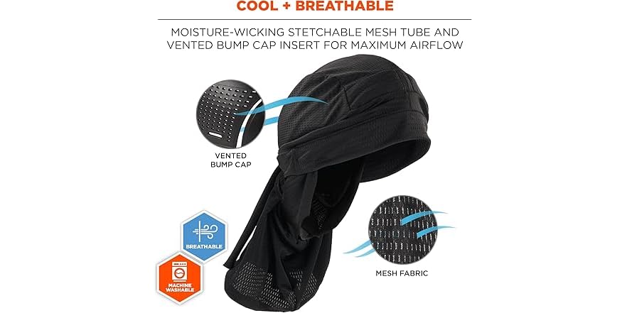 Ergodyne Skullerz 8941 Mesh Dreadlock Tube and Bump Cap Insert, Black ...