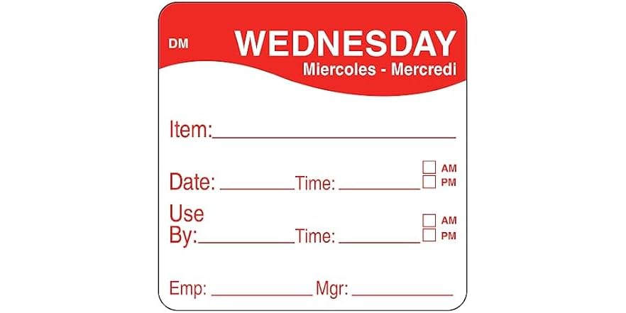 DayMark Wednesday Labels, 250/roll
