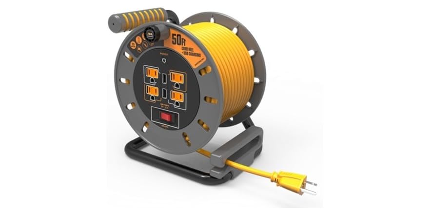 MasterPlug Extension Cord Reel w/ USB Charging