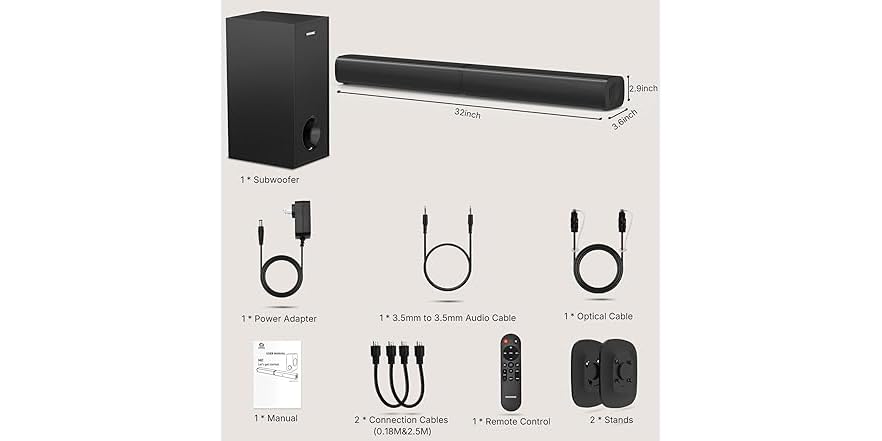 WOHOME 2.1 Sound Bar with Subwoofer