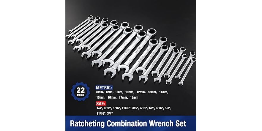 22-Piece Ratcheting Combination Wrenches Green (Open Box)
