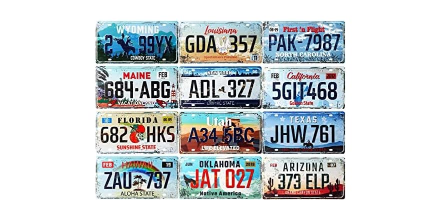 Moxweyeni 12 Pieces Vintage State License Plate