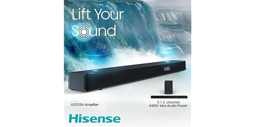 Hisense 440W 3.1.2Ch Dolby Atmos Soundsystem with Wireless Subwoofer ...