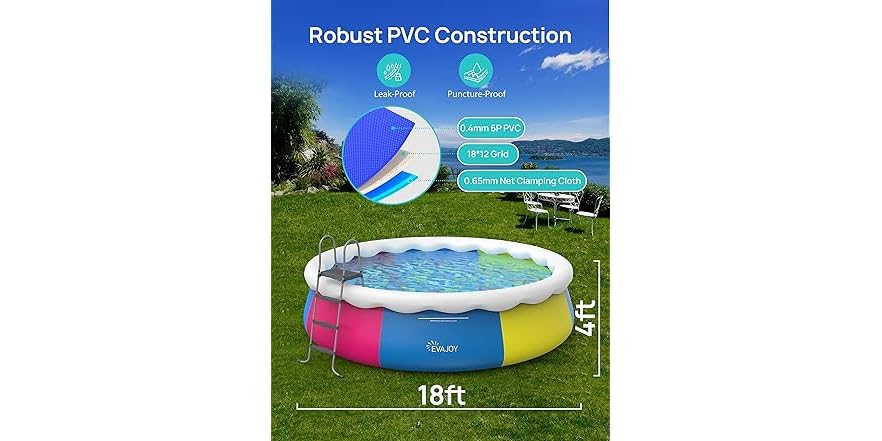 EVAJOY Inflatable Top Ring Swimming Pools 18ft*48in Round