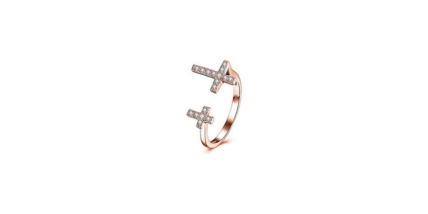 White Gold Plated Open Cross Ring