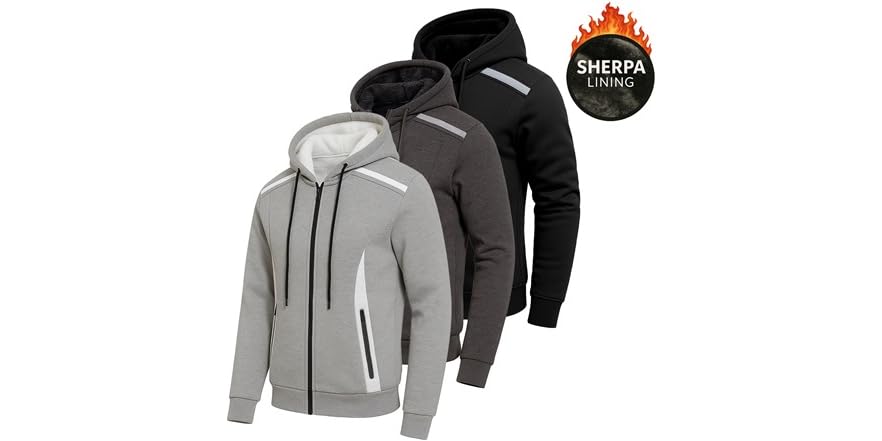 3Pk Mens Sherpa Reflective Tech Zip Hoodie