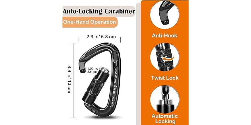 3 Pack Heavy Duty Locking Climbing Hooks
