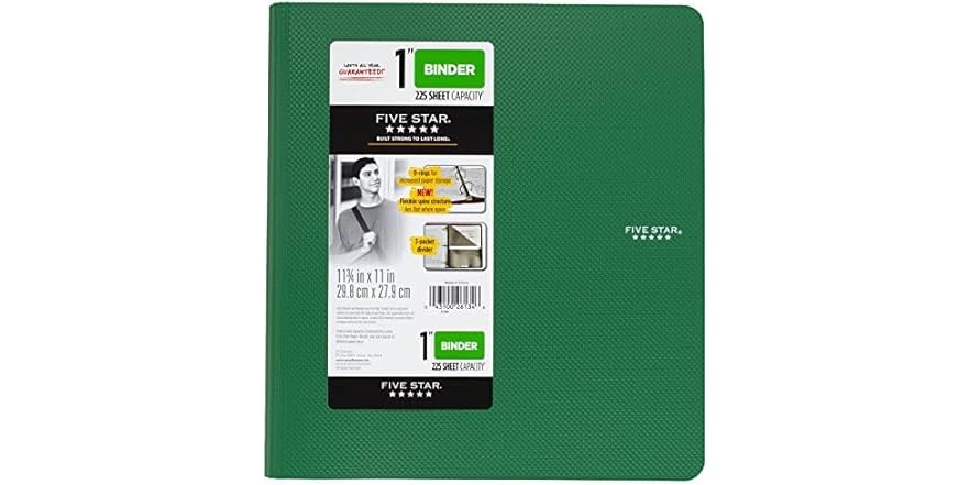 Five Star 1 Inch 3 Ring Binder, Plastic,