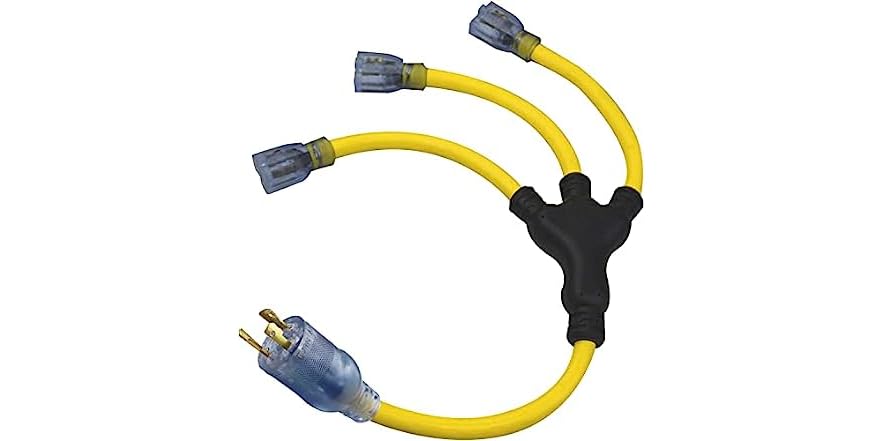 Clear Power 2ft 3 Outlet Generator Cord Adapter