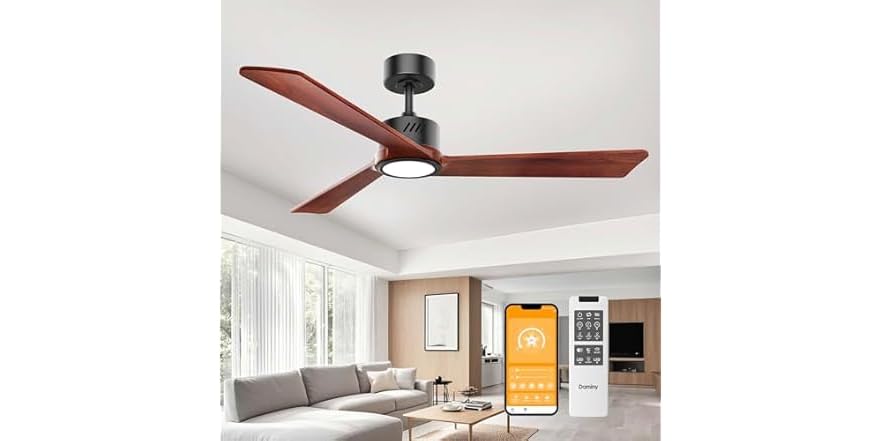 DAMINY Natural Solid Wood 52in Ceiling Fan (Open Box)