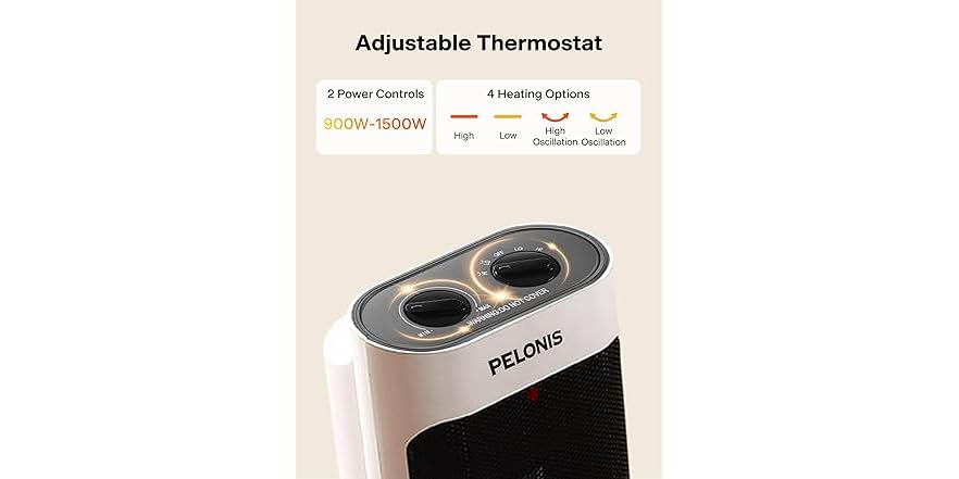PELONIS 1500W Fast Heating Oscillating Fan