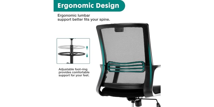 OLIXIS Tall Standing Office Desk Chair, Black