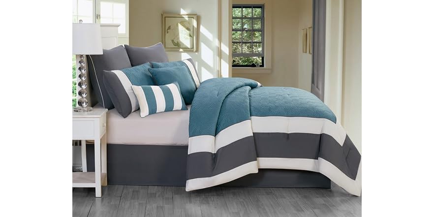 Spain Hotel 8pc Quilted Oversized Comforter Set– Slate Blue