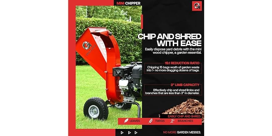 GreatCircleUSA Mini Wood Chipper Shredder Mulcher Ultra Duty 7 HP