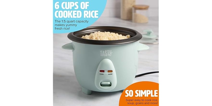 Tasty Mini Rice Cooker, 1.5-Quart, Aqua