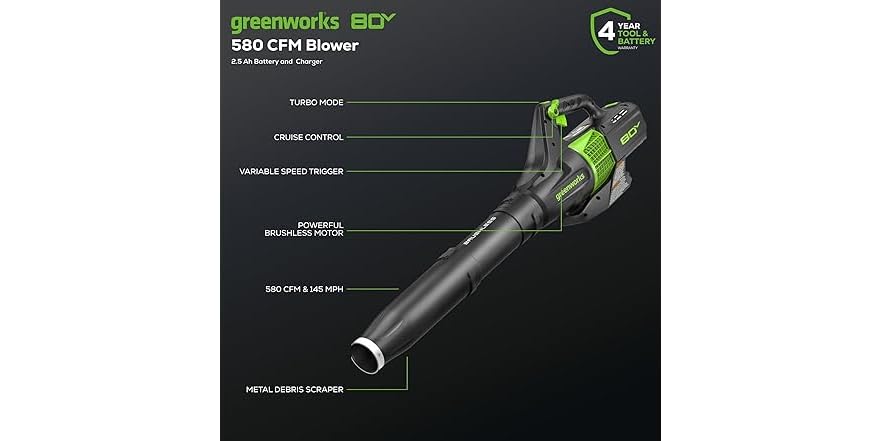 Greenworks 80V Cordless Brushless Axial Leaf Blower