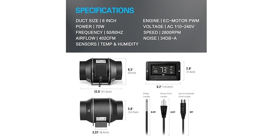 iPower 6 Inch Inline Duct Ventilation Smart Fan