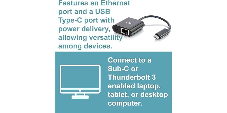 C2G USB-C Adapter and Ethernet Adapter with Power
