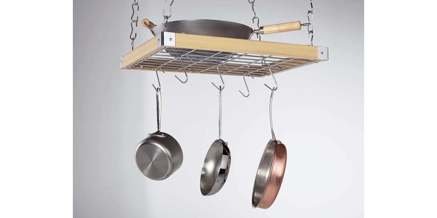 Natural Wood Square Ceiling Kitchen Rack