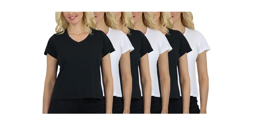 3&6Pk Womens S/S V-Neck Cotton Tee (S-2XL)