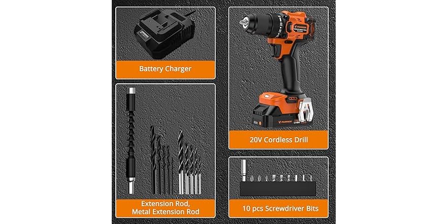 PARRIOR USPRPD01 20V Electric Power Drill Kit