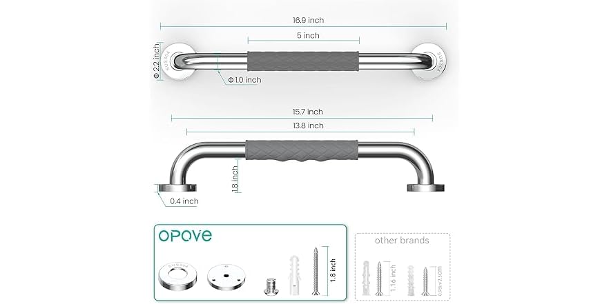 opove Grab Bars 16" Gray 2-Pack