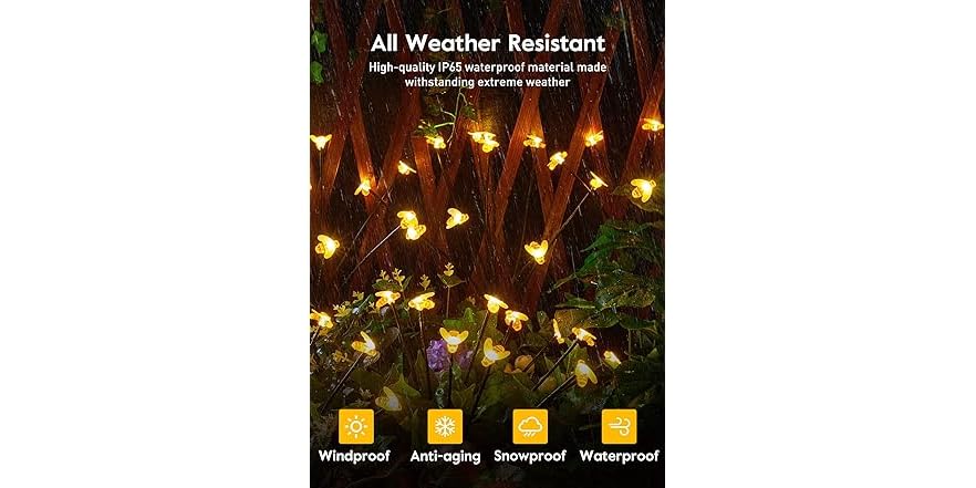 4-Pack 10 LED Solar Bee Firefly Lights