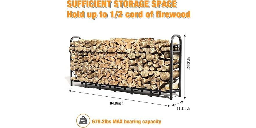 GREENER W0096 8FT Firewood Rack Outdoor