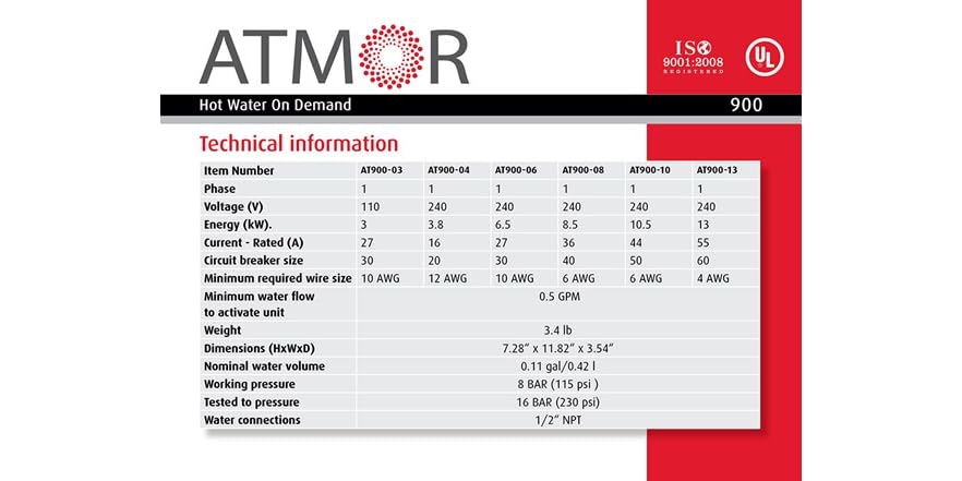 Atmor Instant Tankless Electric Water Heaters