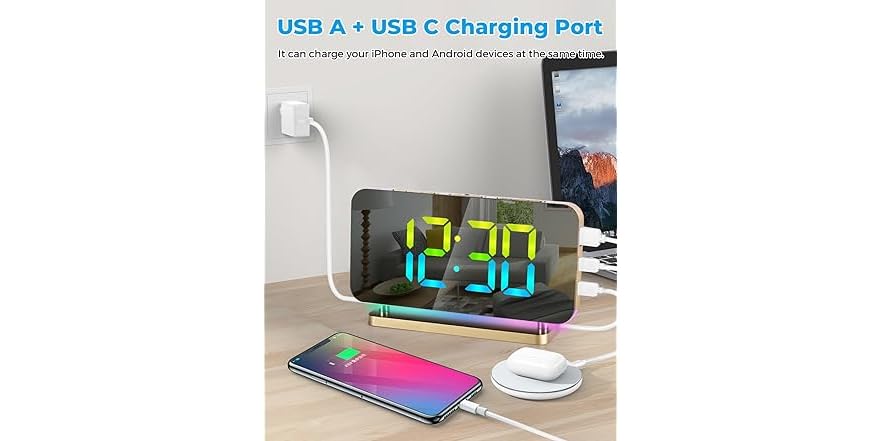 RGB Mirror Digital Alarm Desk Clock