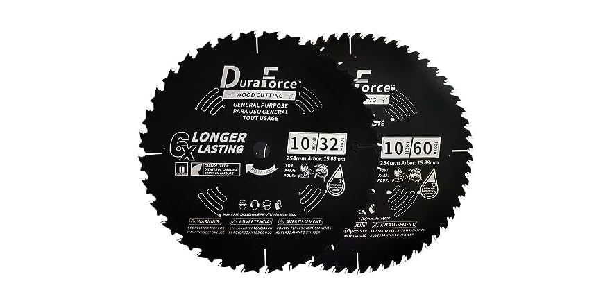DuraForce 10 Inch 32T & 60T ATB Circular Saw Blades