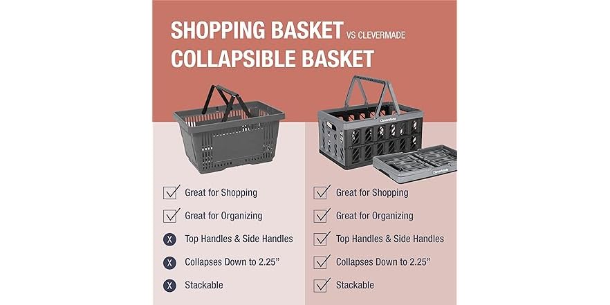 CleverMade Foldable Storage Crates w/Handles, 3 Pk