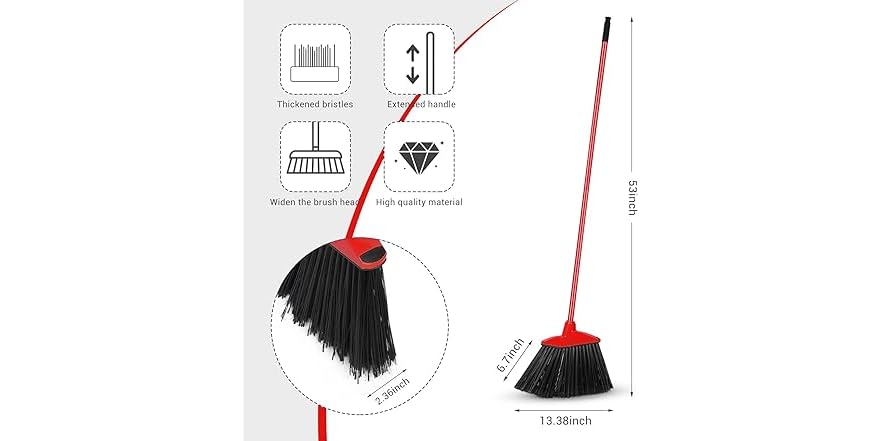 20 Pack Angle Commercial Brooms, Red