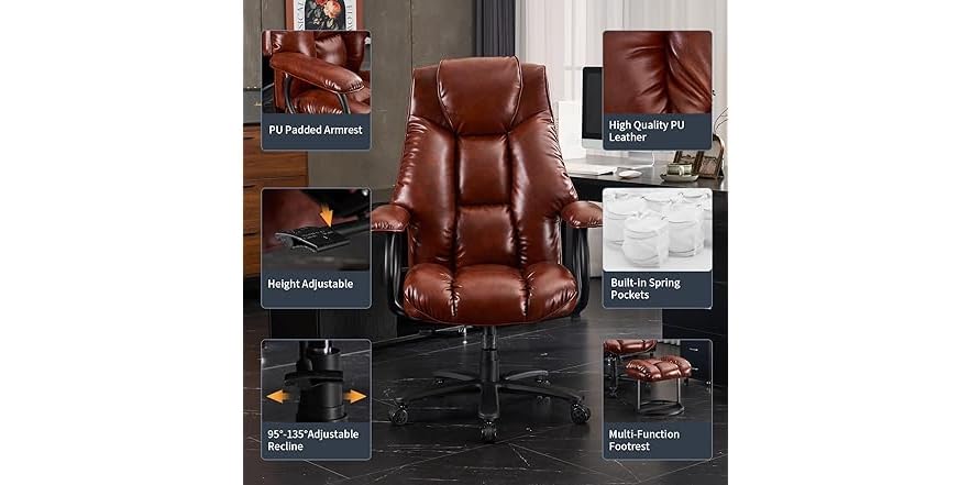 ATMILD Big & Tall Office Chair w/Ottoman