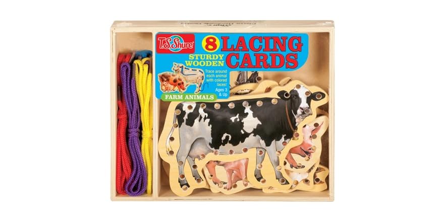 Farm Animals Wooden Lacing Cards