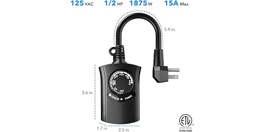 HBN Waterproof Outdoor Photocell Light Timer